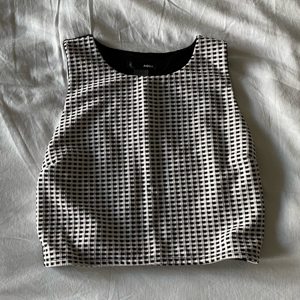 Aqua- Black & White Checkered Cropped Tank Top - Gem